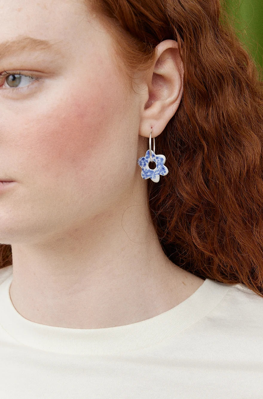 Ceramic Mini Hoops: Splatterware Blossom – Florence and Threads